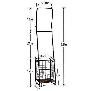 VECELO Metal Coat Rack Stand with Anti-Drop Design, Space Saving Hall Trees with Steel Basket,Small Garment Organizer with 2 Handy Cloth Rails and Slipper Space, Rectangle, Rustic Brown