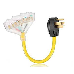 Xenjum 50 amp to 110 Adapter Generator Power Cord 1.5FT Heavy Duty 50 Amp to 20 Amp RV Distribution Adapter Cord -UL Listed (4 Prong NEMA 14-50P Male to 4X 5-20R Household Outlet Female)