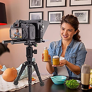 ILOKNZI Portable Mini Smartphone Teleprompter, for Laptap and DSLR Camera, for Online Meeting and Making Videos with a Carrying Bag