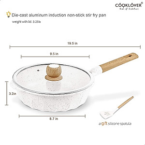 COOKLOVER Nonstick Frying Pan Induction Sauté Pan with Lid - 9.5 inch- White + Nonstick Frying Pan - 11inch- White