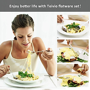 Teivio 36 Piece Silverware Set, Flatware Utensils Set Mirror Polished, Dishwasher Safe Service for 6, Include Knife/Fork/Spoon/Steak Knife/Wire Mesh Steel Cutlery Holder Storage Trays (Silver)