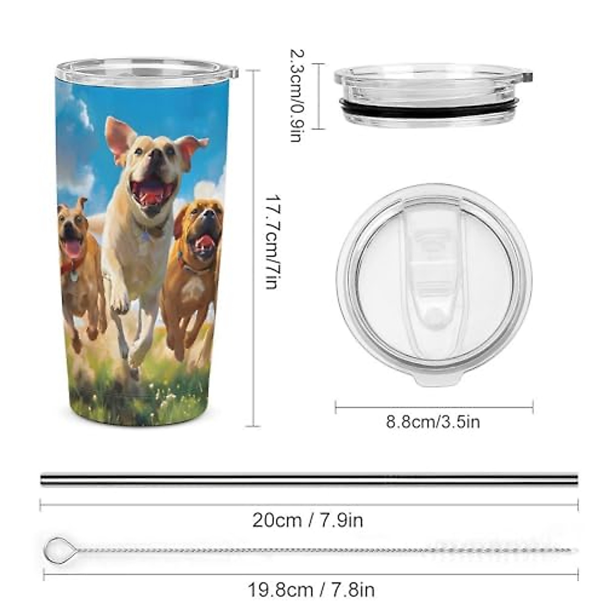 KIOWEIR Dogs Running Stainless Steel Tumbler 20oz With Lid And Straw, Insulated Tumblers Coffee Cup, Travel Mug for Ice Drink & Hot Beverage for Women Men Boys Girls
