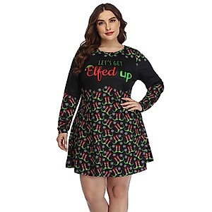 HDE Womens Plus Size Party Dress Ugly Christmas Long Sleeve Skater Dress Elfed Up - 2X