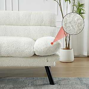 Anwick Modern Futon Couch Bed Sofa: Linen Fabric Quick Folding Armrest Space-Saving Convertible 2 Seater Loveseat for Living Room Bedroom Small Rooms Apartment (Pink) (White)