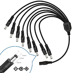 ZOSI DC 1 Female to 8 Male Output Power Splitter Cable Y Adapter For CCTV Accessories Black