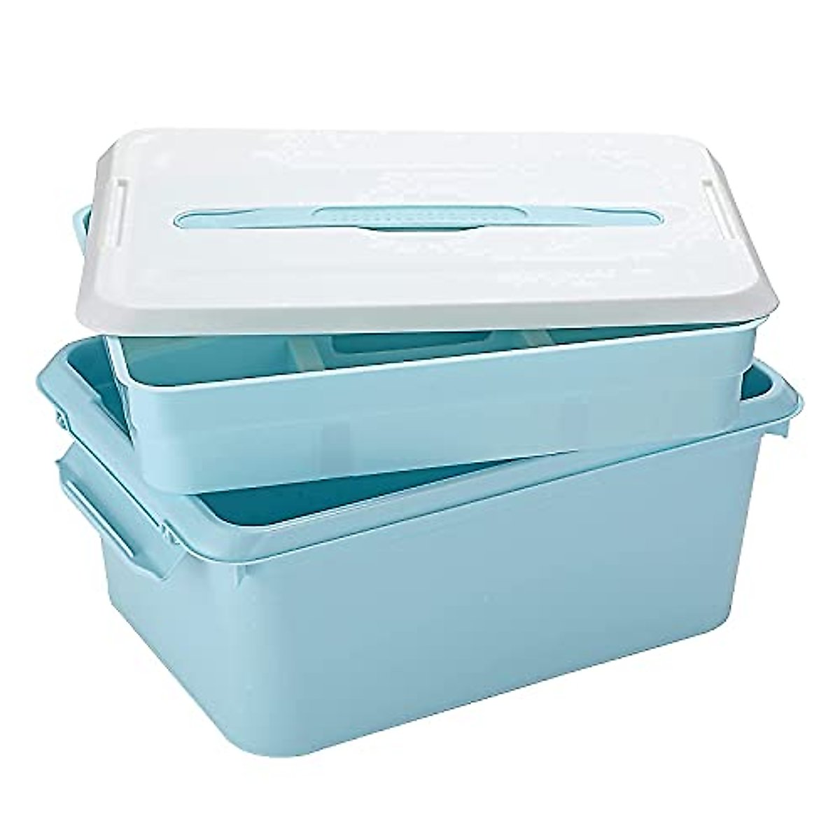 JUXYES Latchmate Stack Carry Storage Box with Divided Tray, Large Art Craft Supply Stackable Storage Container Bin with Handle Lid Latching Storage Container for School & Office Supplies