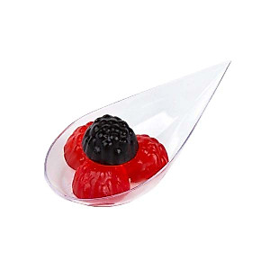 CMJJ 48 Pack Tiny Tear Spoon Clear Mini Appetizer Plates Mini Plastic Dessert Spoons Professional-Grade Recyclable Party Small Serving Platter Clear Disposable Plates Serving Tray for Events