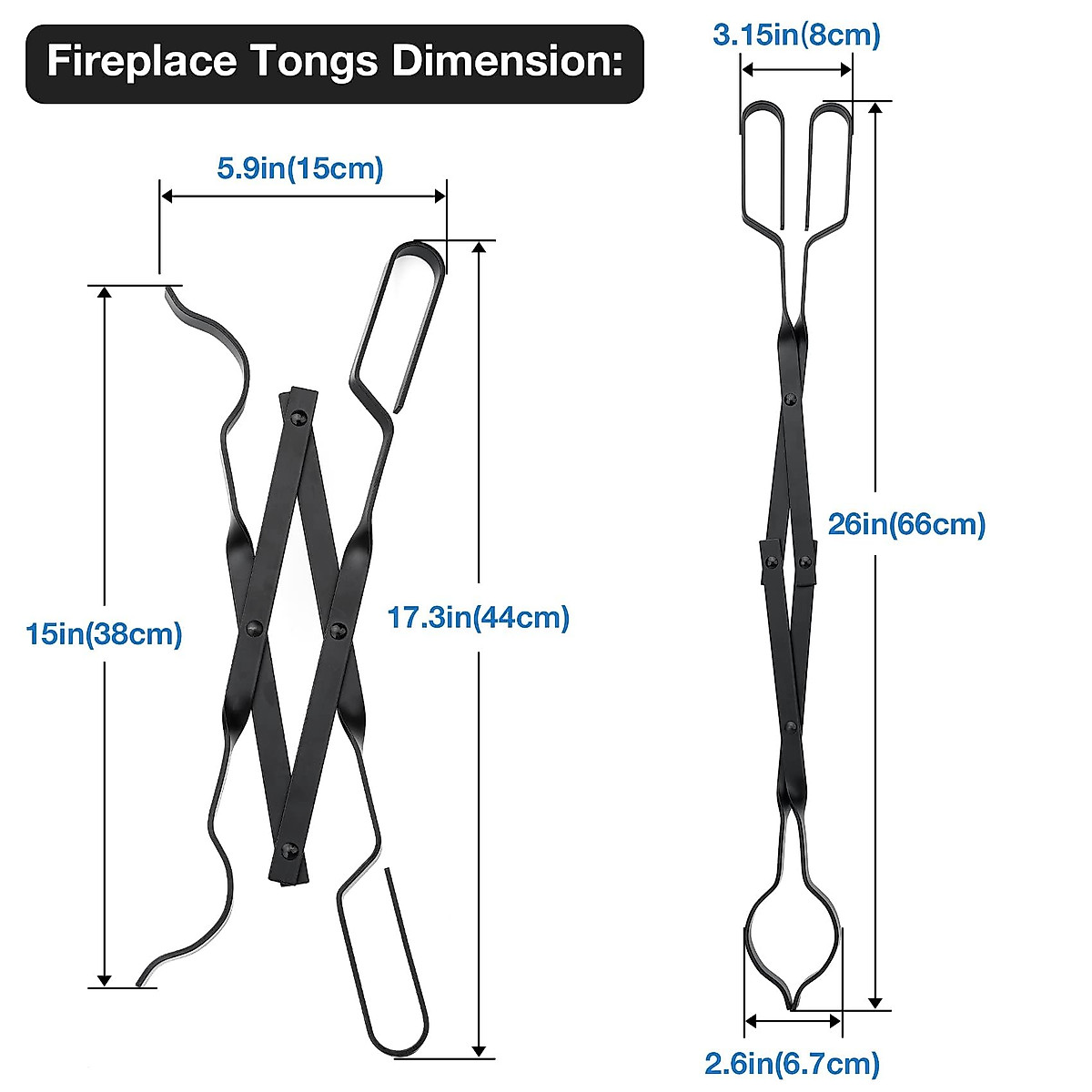Stanbroil Outdoor Campfire Fireplace Tongs, 26" Long, Log Grabber, Black