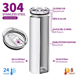 OLSUNOR 24 Pack Stainless Steel 20 oz Sublimation Tumblers Set, Skinny Straight, Lids, Straws, Sublimation Shrink Wrap, DIY Stickers, Individually Gift Boxed