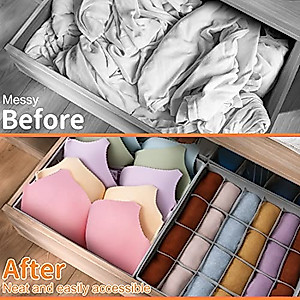 Sock Underwear Drawer Organizer Dividers 44 Cell, 4 Pack Underwear Drawer Organizers for Large Bras, Foldable Closet Organizers and Storage for Clothing, Socks, Underwear, Ties (Gray)