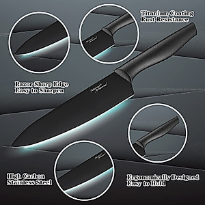 Marco Almond KYA38 Kitchen Knife Sets + KYA59 Titanium Coated Stainless Steel Long Handle Spoons