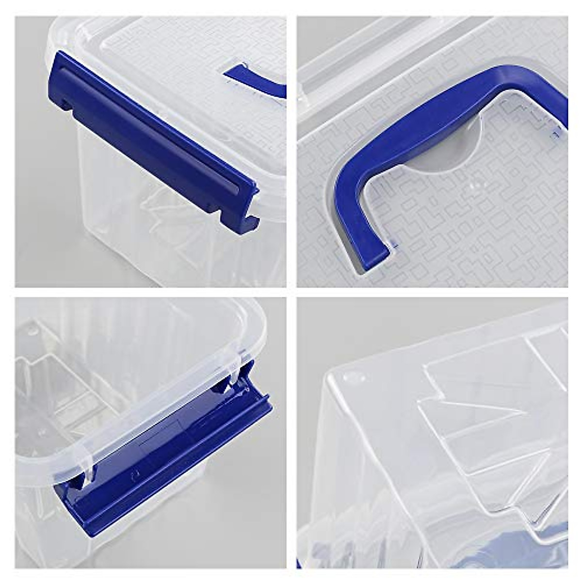 Waikhomes 3L Plastic Storage Containers Set of 6, Latching Storage Bin with Handle (Blue handle), f