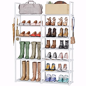 Mavivegue Metal Shoe Rack Organizer, 7 Tiers Tall Shoe Shelf Storage, Vertical Large Boot Rack, Stackable Shoe Racks for Entryway, Closet, Garage, Bedroom, Cloakroom -White