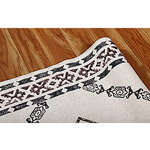 Casavani Hand Block Printed Rug Geometric Brown & Black Tassel Rug Easy Care Washable Rugs for Doormat Entryway Living Room Bedroom Hallway Balcony 9x15 Feet