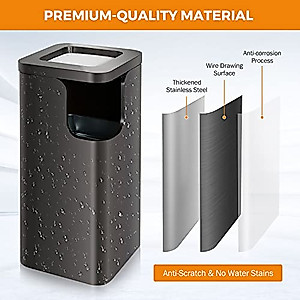 BEAMNOVA Stainless Steel Trash Can with Lid 13Gal Inside Barrel Black Premium Quality Commercial Waste Container Garbage Enclosure for Indoor Hotel Kitchen Home Patio, 30x30x61cm/11.8x11.8x24.0 in