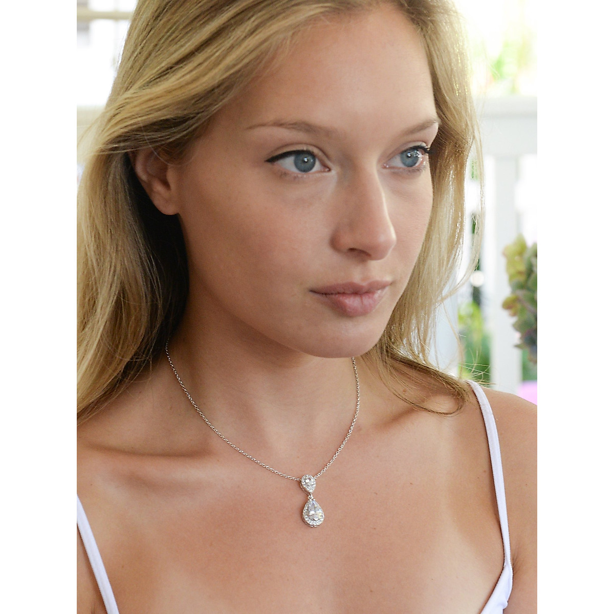 Mariell Cubic Zirconia Crystal Teardrop Bridal Wedding Pendant Necklace, Jewelry for Brides, Bridesmaids