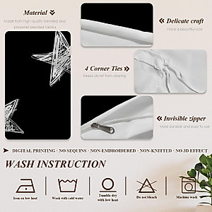 Shrahala Stars Star Black White Duvet Cover Set Queen Size, Chalkboard Stars 3 Pieces Soft Brushed 100% Cotton Duvet Covers with Button Closure, 1 Duvet Cover 90x90 inches and 2 Pillow Shams