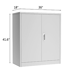 Reemoon Metal Storage Cabinet with Locking Doors and Adjustable Shelves, 41.6" Small Steel Storage Cabinet for Home Office, Grey