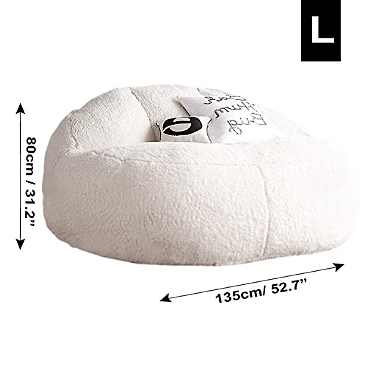 BORRGTU Bean Bag Chair,No Filling Living Room Furniture Big Round Soft Fluffy(it was only a Cover, not Full Bag) Faux Fur BeanBag Lazy Sofa Bed Cover Giant White 80x135cm
