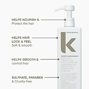 KEVIN.MURPHY SMOOTH.AGAIN WASH - Frizz Control Shampoo - For Thick, Coarse & Unruly Hair - Moisturising Shampoo for Hair Hydration - Sulphate & Paraben Free - 1000 mL / 33.8 fl oz