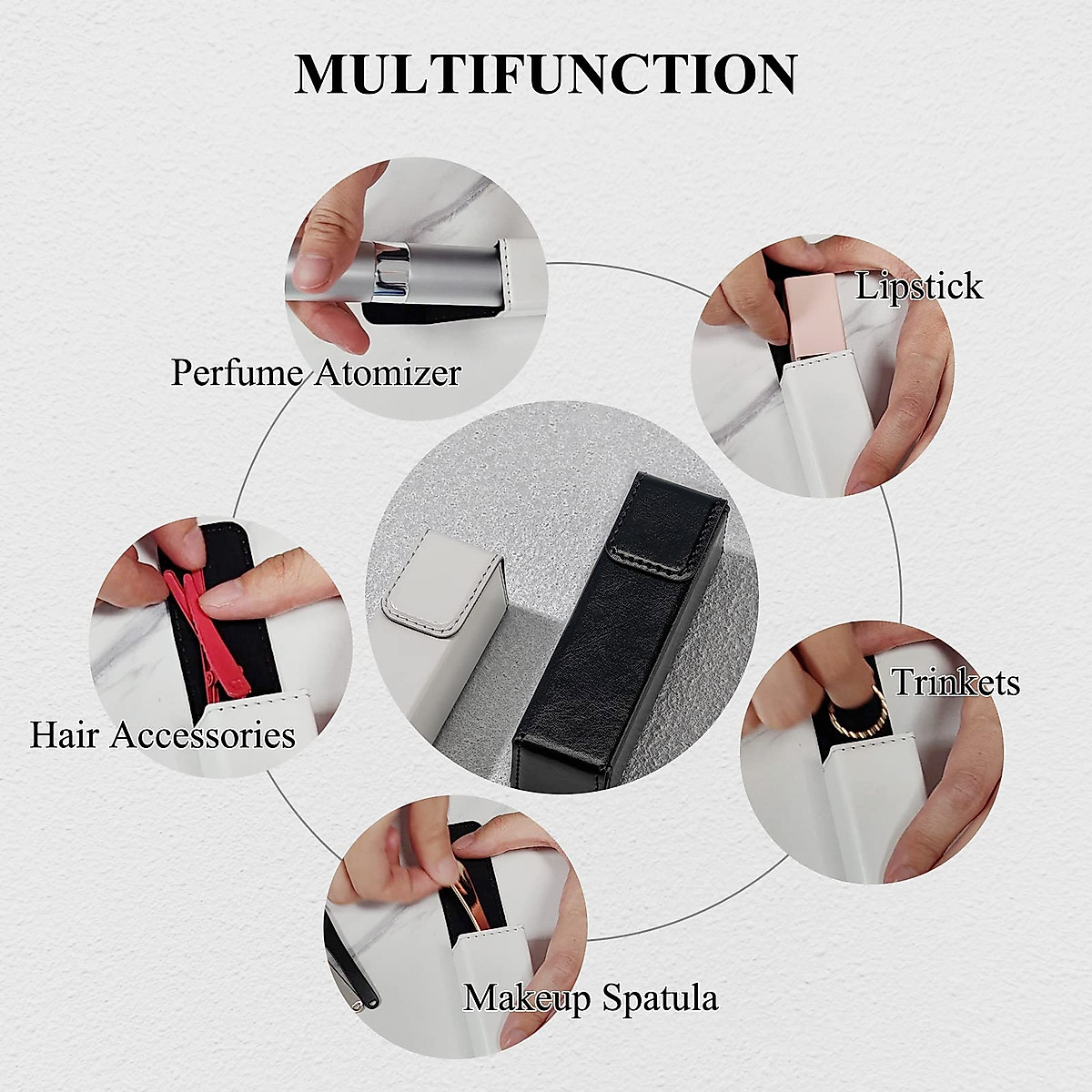 LISAPACK Perfume Atomizer Holder For Travel, Lipstick Holder For Purse, Portable Lipstick Case (Black)