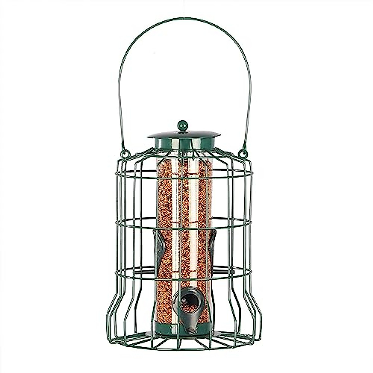 ISALRAY Outdoor Hanging Wild Bird Feeder Cage Squirrel Proof with Large PC Tube Metal Seed Guard Feeder