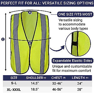 Safety Vest with High Visibility - 2 Inch Reflective Strips, Bright Neon Yellow, Breathable Polyester Mesh Fabric, ANSI ISEA Class Unrated, Hi Viz All Day and Night (10 Pack - Small-Large)