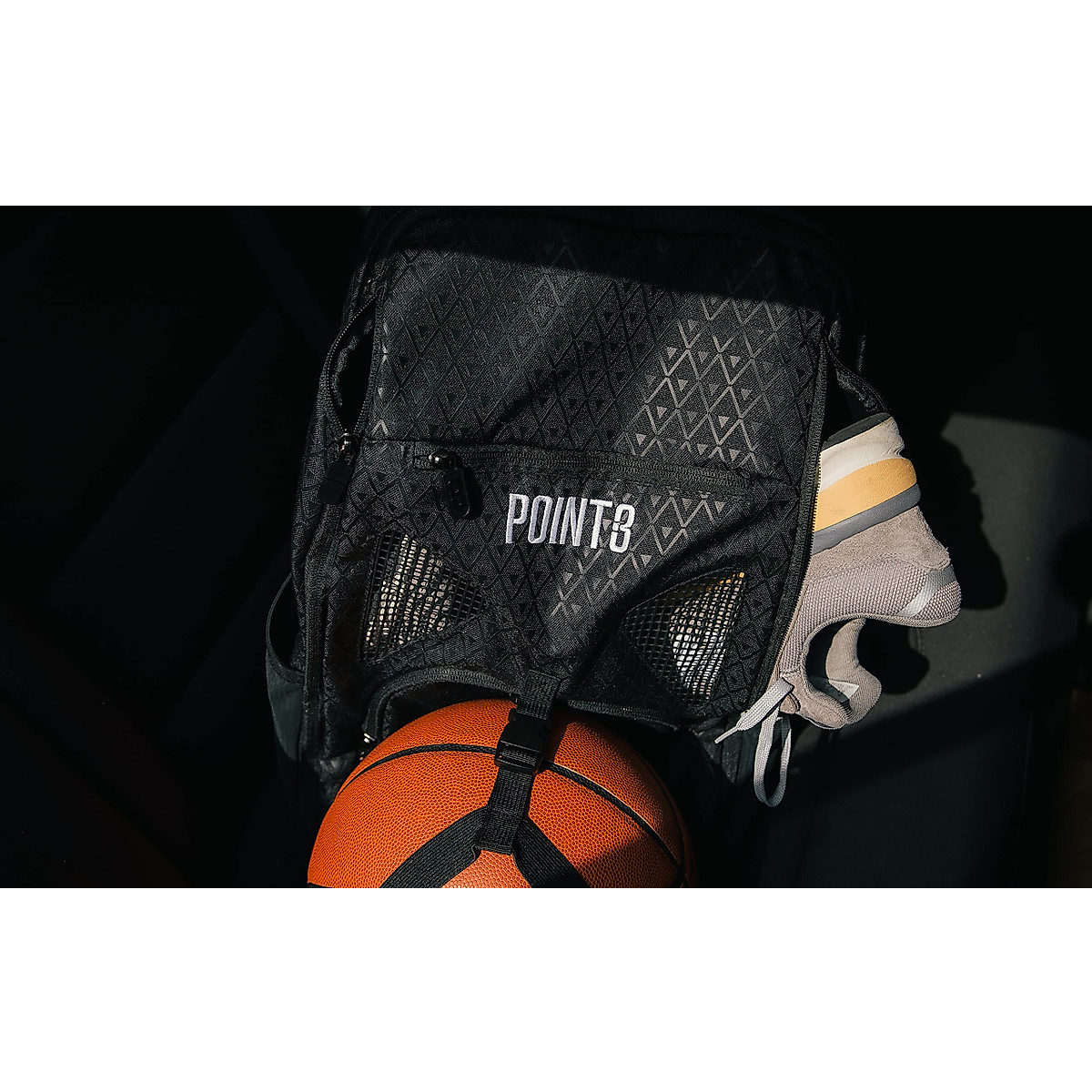 POINT3 New Road Trip Tech Backpack - Basketball Backpack with Waterproof Laptop Sleeve - Every Compartment You Need for Ball, Gear, Shoes, Books & Laptops (Black)