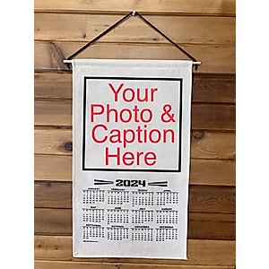 Personalized Photo Cloth Calendar, Photo W/Caption, 12 months calendar from Jan. 2024 - Dec. 2024, Perfect for gifts, office, and home