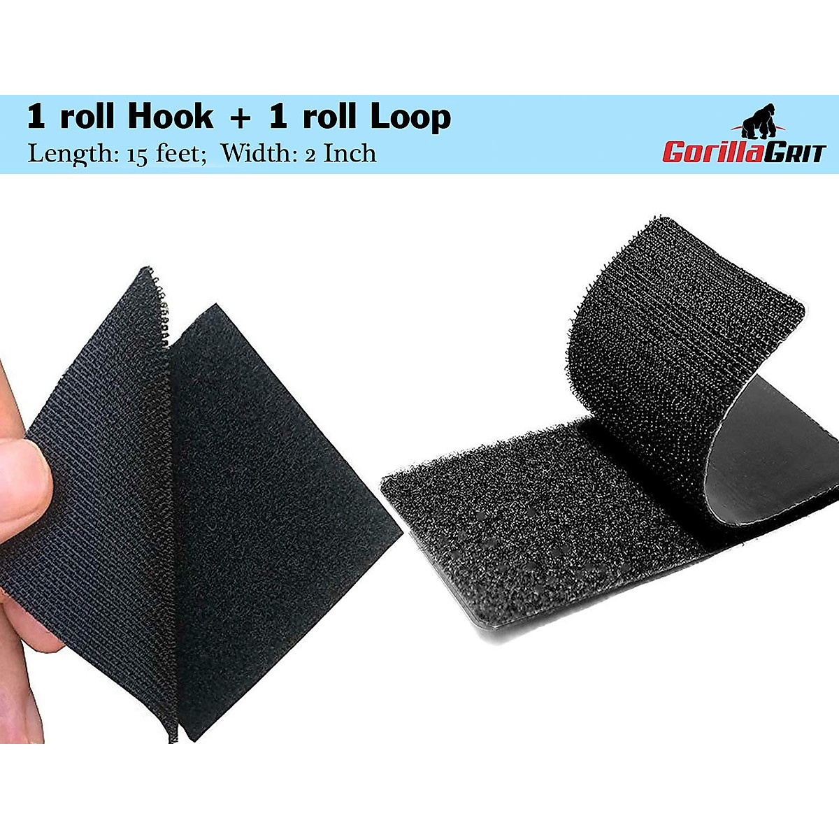 Self-Adhesive Hook and Loop Tape - 15ft x 2 inch Wide - Heavy Duty Sticky Back Tape Fastener - Double Roll with Adhesive Backing - Cut to Size Strips
