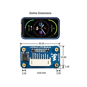 waveshare 1.47inch LCD Module 172×320 Resolution 262K RGB Colors IPS Display for Raspberry Pi, Arduino, STM32,Embedded ST7789V3 Driver,SPI Interface