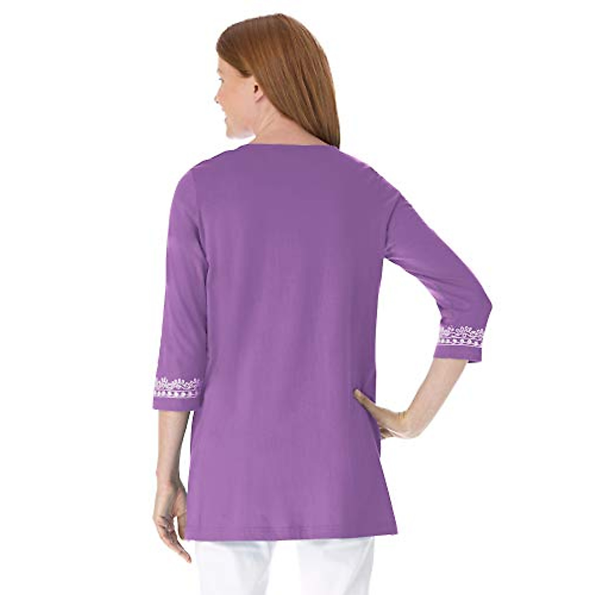 Woman Within Women's Plus Size Embroidered Knit Tunic - 18/20, Grenadine Orange