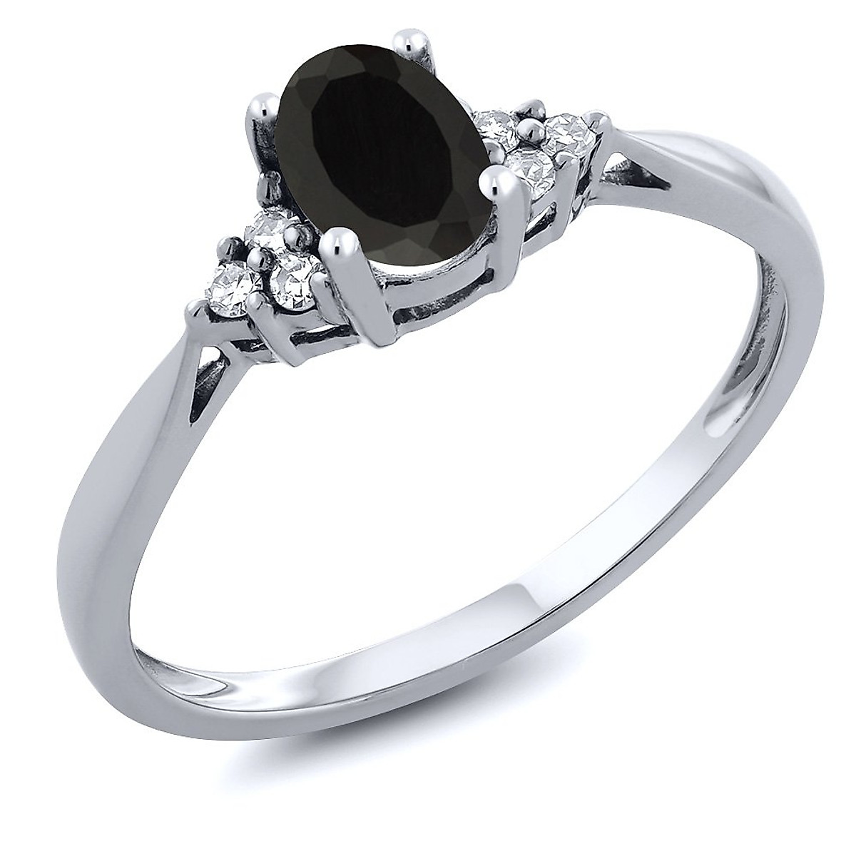 Gem Stone King 14K White Gold Gemstone Birthstone and White Diamond Engagement Ring | Oval Shape 6X4MM | Wedding Anniversary Promise Gold Ring For Women | Available in Size 5, 6, 7, 8, 9