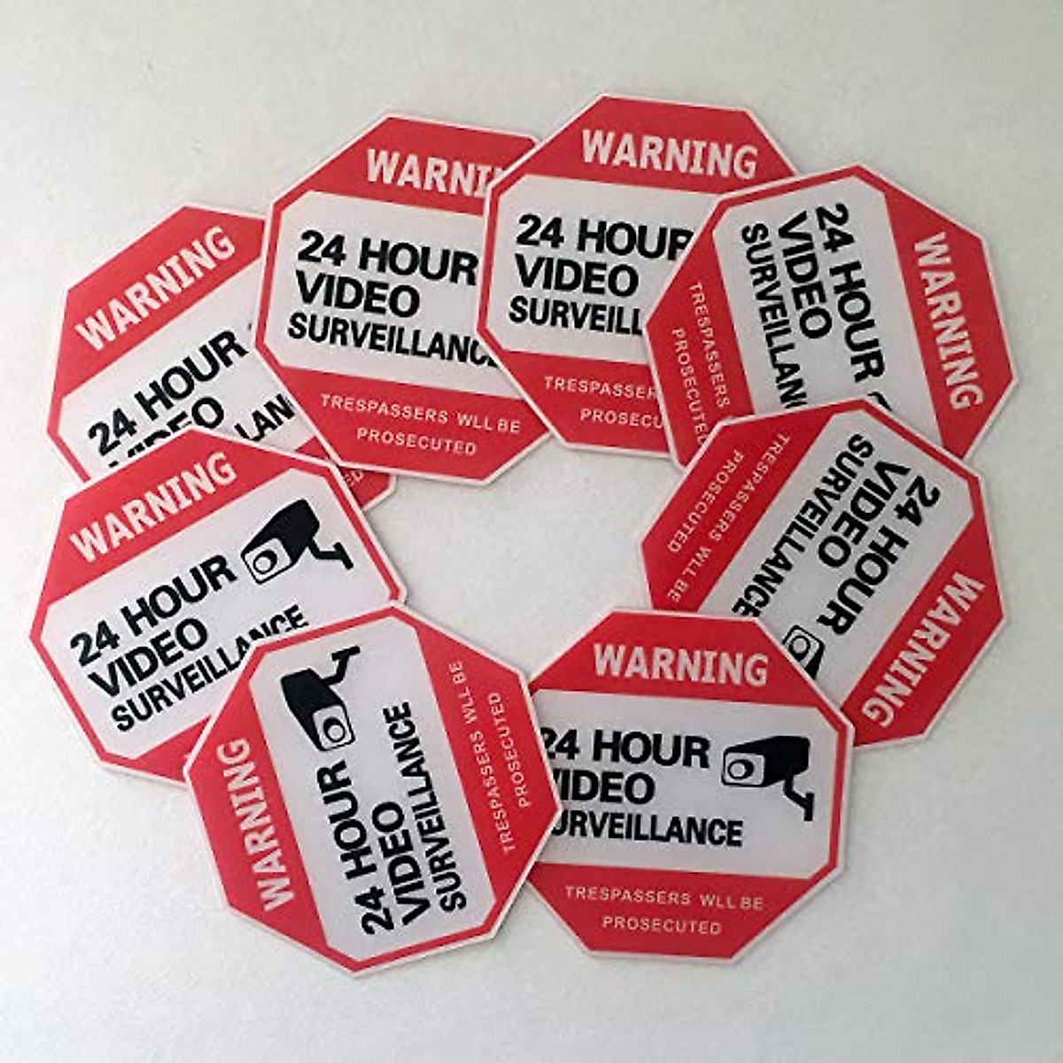 Video Surveillance Sign 10 Pack, CCTV 24 Hour Warning Sticker Door Window Yard Sign, Indoor & Outdoor Use (2-6x6", 8-3x3" Decal)