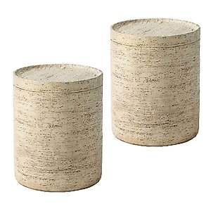 SUNBURY Concrete Side Table Set of 2, Outdoor Side Table for Patio, 14" Outdoor Accent Table Patio Round Side Table End Table, Ceramic Side Table Garden Stool Log Table