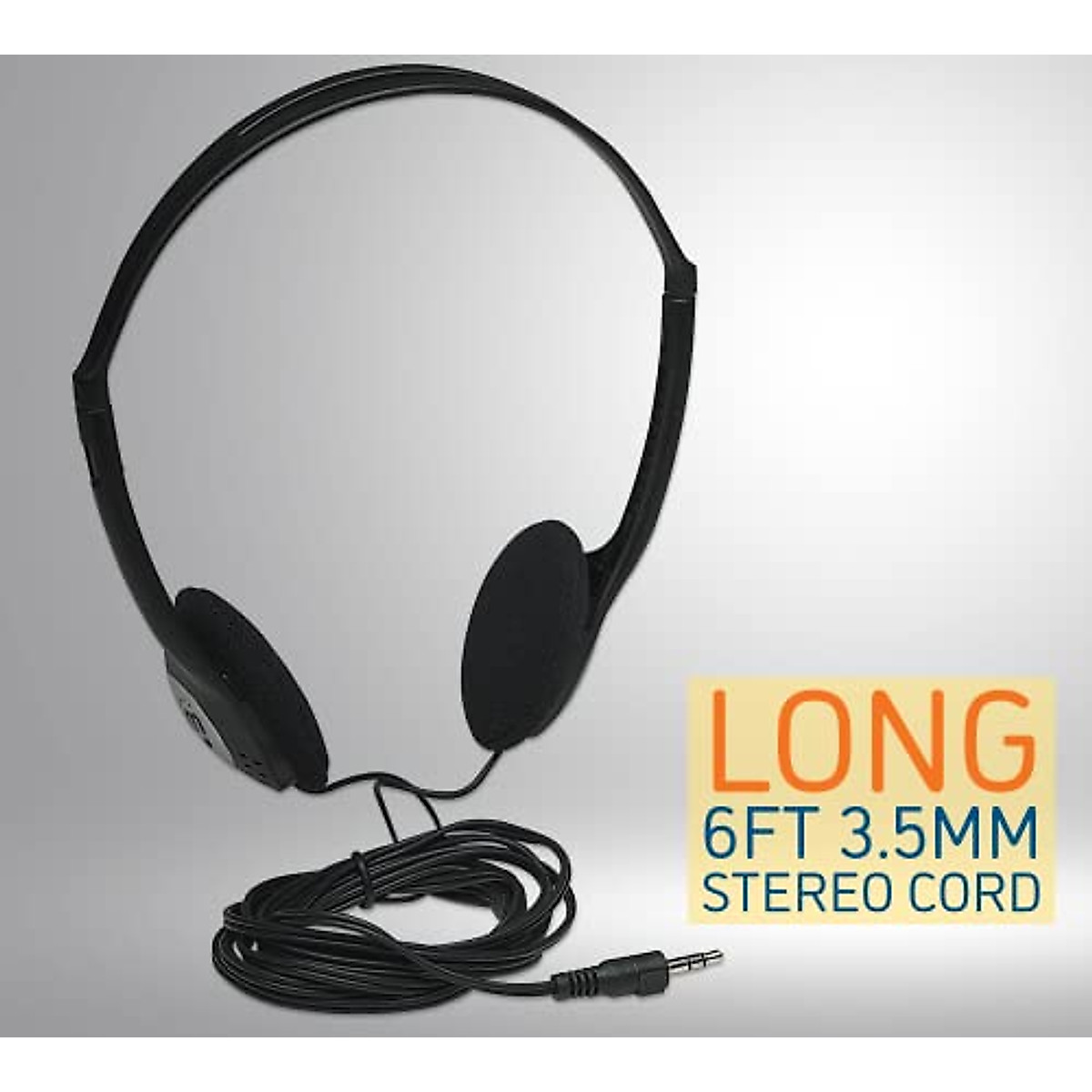 Manhattan On-Ear Wired Stereo Headphones - Long 6ft Cable, Single 3.5mm Wire Plug, Lightweight, Retro Vintage Style, Adjustable Headband –for Walkman, CD Player, Computer -3 Yr Mfg Warranty - 177481