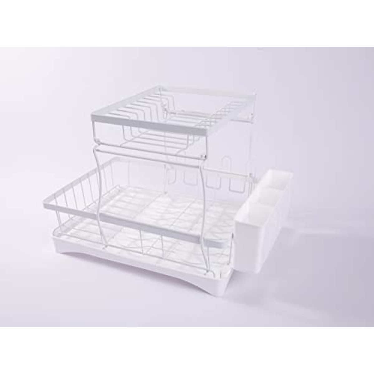 ZhenGuiRu Dish Drying Rack, 2-Tier White Dish Racks for Kitchen Counter, Detachable Large Capacity Dish Drainer Organizer with Utensil Holder, Dish Drying Rack with Drain Board