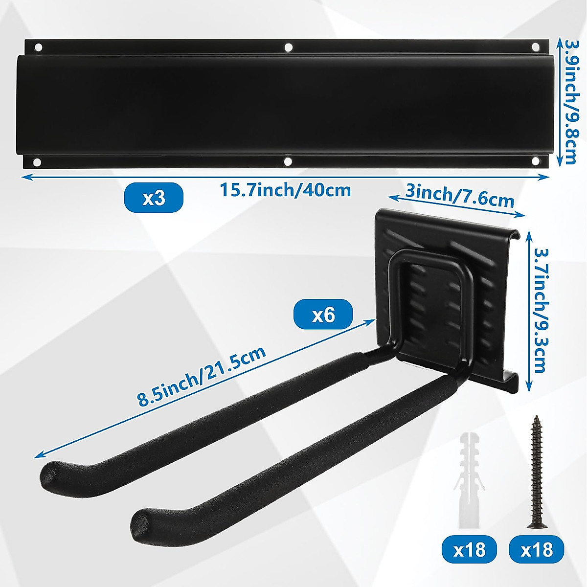 SHUESS Garage Tool Organizer Storage Rack, 47 Inch Garage Organizer Wall Mount, Heavy Duty Garden Tool Organizer, Adjustable Tool Storage Rack Hooks, Yard Shed Ski Tool Organizer Hold Max 465 lbs