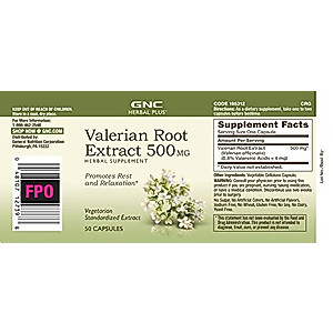 GNC Herbal Plus Valerian Root Extract 500 MG,50 servings