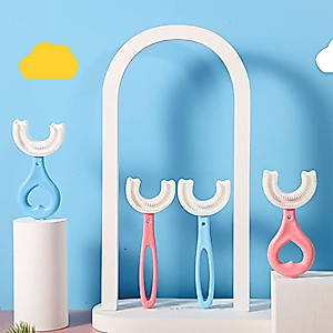 6 Pcs U Shaped Toothbrush Kids Toothbrushes Soft Silicone Children U Shape Toothbrush Whole Mouth Teeth Cleaning All Round Toothbrush for Baby Kids 2-12 Years Old, 2 Styles (Heart, Straight Handle)