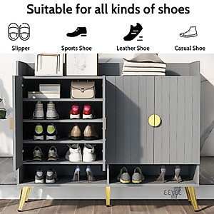 Bituman Freestanding Wood Shoe Storage Cabinet, 11-Tier Modern Narrow Shoe Organizer Rack with Adjustable Shelves Shoe Closet for Entryway, Hallway, Bedroom, Living Room, Gray