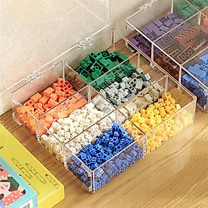 Figures Display Case with Door, Lego Parts Storage 6 Compartments Organizing Cabinet with Lid, Clear Storage Box for Small Particles Parts Toys, Transparent Showcase Shelf
