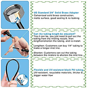Misting Cooling System, Pre-Assembled Misting Kit,33FT (10M) Misting Line + 10 Brass Mist Nozzles + a Brass Adapter(3/4") Outdoor Mister for Patio Garden Greenhouse Trampoline Sprinkle
