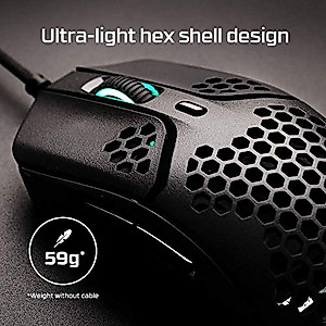 HyperX Pulsefire Haste Gaming Mouse 59g Hex Honeycomb Shell Customizable RGB Hyperflex USB Cable 16000 DPI 6 Programmable Buttons for PC PS5 PS4 Xbox Series X|S Xbox One (Renewed)
