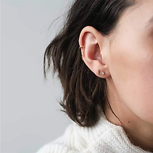 Sterling Silver Stud Earrings for Women Men- 4 Pairs of Hypoallergenic Simple Geometric Small Stud Earring Set Tiny Circle Triangle Square Bar Stud Earrings Mini Cartilage Tragus Earrings(Gold)