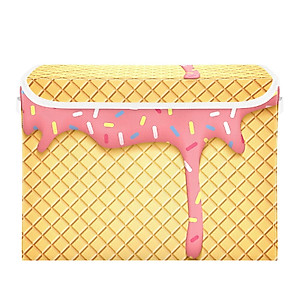 ALAZA Pink-ice-cream Storage Bins with Lids,Fabric Storage Boxes Baskets Containers Organizers for Clothes and Books