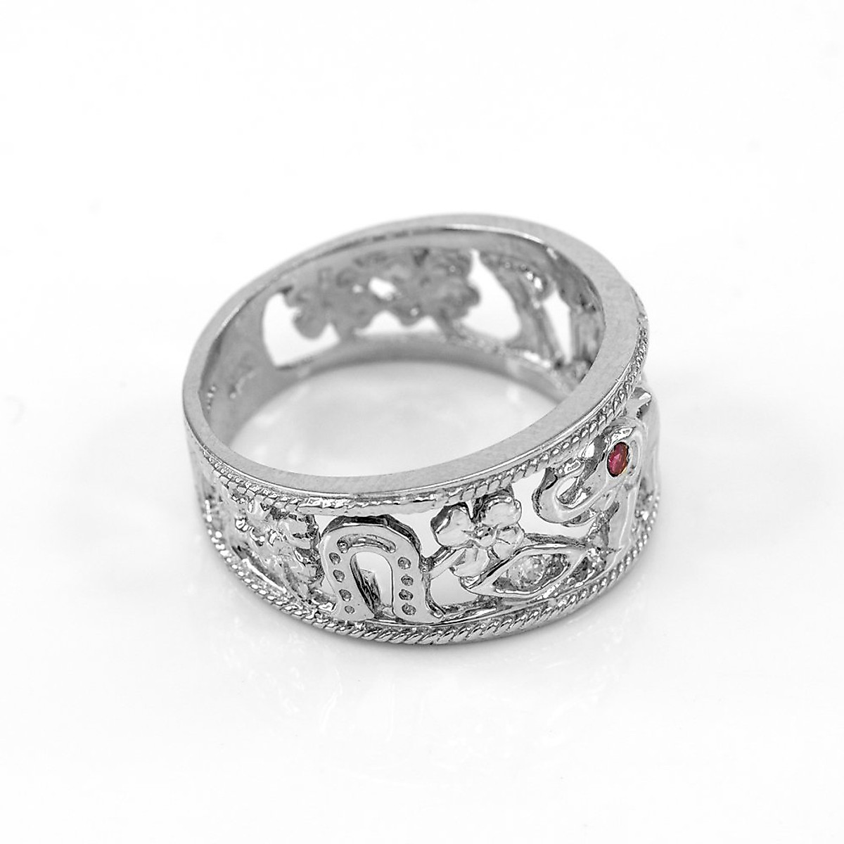 Good Luck Charms Fine 925 Sterling Silver Open Design CZ-Studded Ring (Size 10.75)