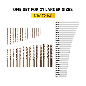 Anfrere 21pcs Cobalt Drill Bits Set, M35 Drill Bits for Cutting Hard Metal Hardened Steel Wood, 3 Flute 1/16 to 3/8 Inch Twist Drill Bit Set for Corded or Cordless Power Drills Home Tools, 1021