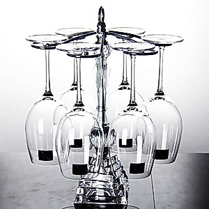 XINDAM 6 Hook Design Tabletop Stemware Rack/Rotate 6 Wine Glass Storage Holder Stand Air Drying Rack，Perfect for Bar, Wine Cellar, Basement, Cabinet, Pantry, etc