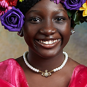 2PCS Saturn Artificial Rhinestone Pearl Necklace Set White Crystal Jewelry Lady Charm Lady Girlfriend Wedding Birthday Anniversary